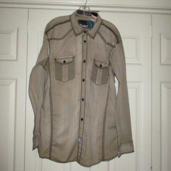 Roar | Shirts | Roar Beige Embellished Ls Bf Shirt Men Xl | Poshmark